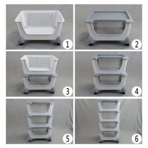 Farmoon 5 Pack Plastic Stackable Storage Baskets, Grey Plastic Stacking Baskets with Wheels