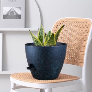 Warmplus 10 inch Speckled Green Indoor Plant Pots with Drainage Holes and Watering Lip for Snake Plant, African Violet, Aloe and Most House Plants, 2-Pack