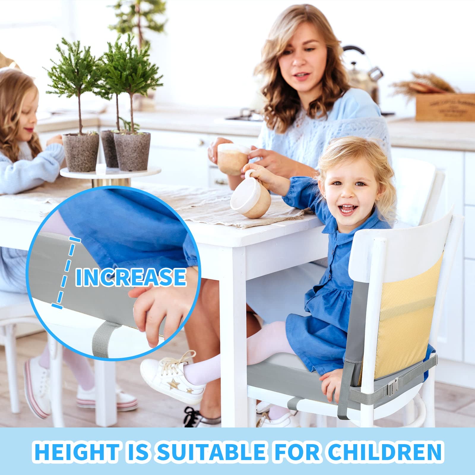 CAVWVTYU Booster Seat for Dining Table - Toddler 2Pcs Booster Chair with Different Height for Eating, PU Waterproof Easy Cleaning Booster Seat with Non-Slip Bottom & Adjustable Safety Belts(PU-Grey)