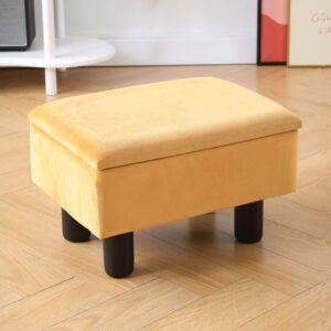 Cpintltr Velvet Footrest Stool Multifunctional Foot Stool Ottomans Storage Ottoman with Tray Upholstered Sofa Seat Step Stool Modern Accent Stool Home Decor Suitable for Living Room Bedroom Yellow