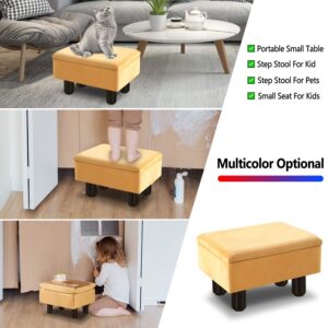 Cpintltr Velvet Footrest Stool Multifunctional Foot Stool Ottomans Storage Ottoman with Tray Upholstered Sofa Seat Step Stool Modern Accent Stool Home Decor Suitable for Living Room Bedroom Yellow