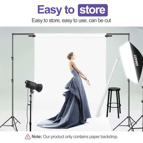 Emart Matte Seamless Photography Background Paper, White Photo Backdrop Paper | 53" x16' | Arctic White | for Photoshoot Backdrop, Food, Product Photography, Portrait, Compatible with Backdrop Stand