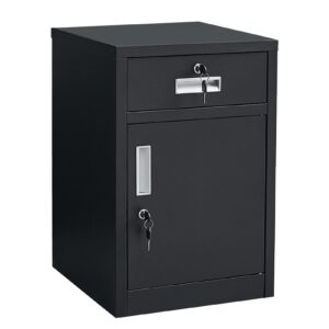 yilfana file cabinet with lock,metal filing cabinet for home office,locking file cabinet with silent slide rails, under desk file cabinet,small filing cabinet,1 drawer,2 independent locks,black