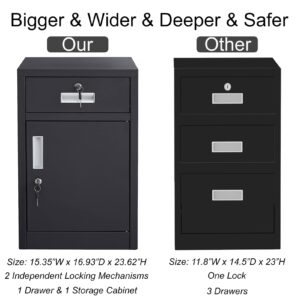 YILFANA File Cabinet with Lock,Metal Filing Cabinet for Home Office,Locking File Cabinet with Silent Slide Rails, Under Desk File Cabinet,Small Filing Cabinet,1 Drawer,2 Independent Locks,Black