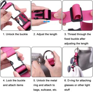 Wisdompro Add a Bag Luggage Strap Jacket Gripper, Luggage Straps Baggage Suitcase Belts Travel Accessories with D-Ring - Make Your Hands Free, Easy to Carry Your Extra Bags - Hot Pink