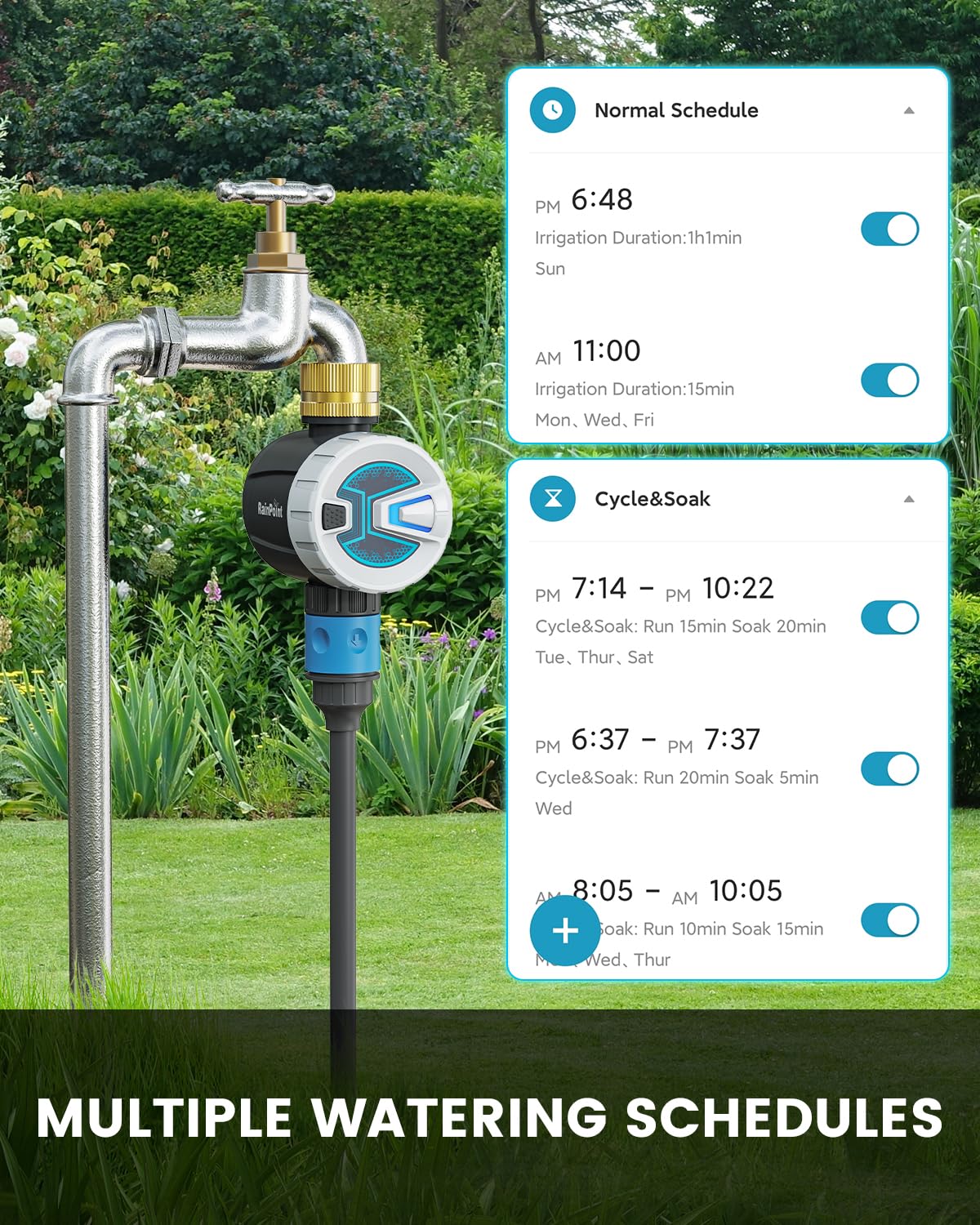 RAINPOINT WiFi Sprinkler Timer Water Timer, Brass Inlet Smart Hose Faucet Timer, Automatic Irrigation System Controller for Yard Watering, APP Control via 2.4Ghz WiFi and Bluetooth (V2, 2024 Release)