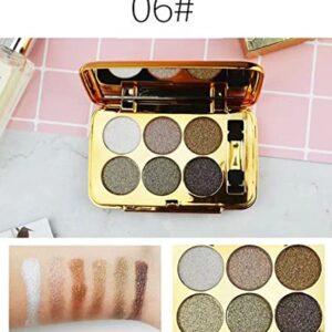 Glitter Eyeshadow Palette Makeup Set,6 Colors Shimmer Eyeshadow Palette Gold Eyeshadow Highly Pigmented Long Lasting Waterproof Sweatproof Professional Nude Eyeshadow Palette Make Up Palettes for Women Warm Natural Neutral Smokey Eye Eyeshadow Palette(#06