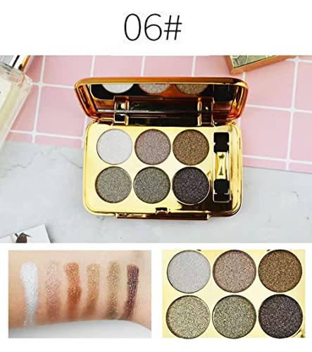 Glitter Eyeshadow Palette Makeup Set,6 Colors Shimmer Eyeshadow Palette Gold Eyeshadow Highly Pigmented Long Lasting Waterproof Sweatproof Professional Nude Eyeshadow Palette Make Up Palettes for Women Warm Natural Neutral Smokey Eye Eyeshadow Palette(#06