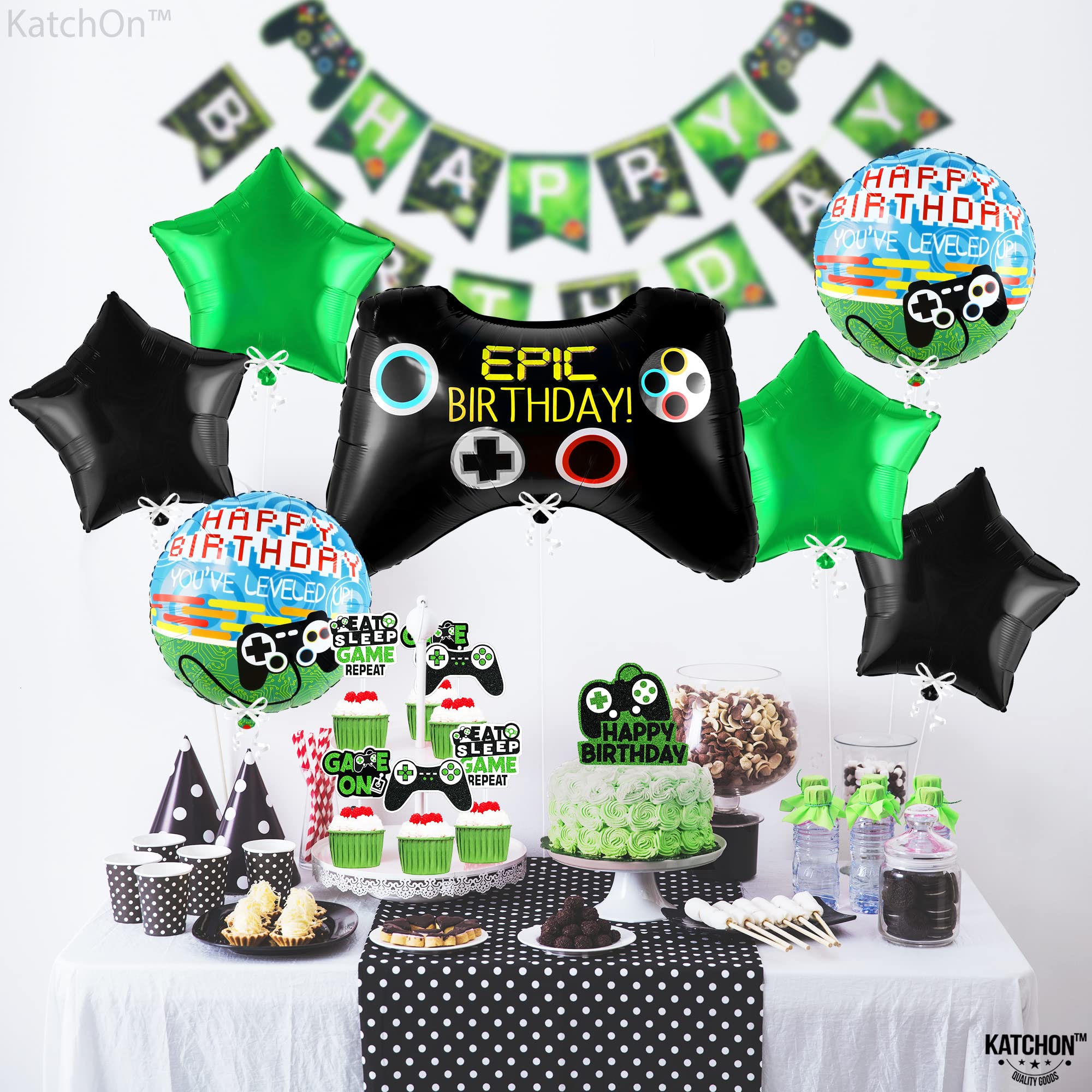 KatchOn, Huge Video Game Balloons - Pack of 7 | Gaming Balloons for Gamer Party Decorations | Gamer Birthday Balloons | Game Controller Balloon with Star Balloons | Gamer Balloons for Birthday Party