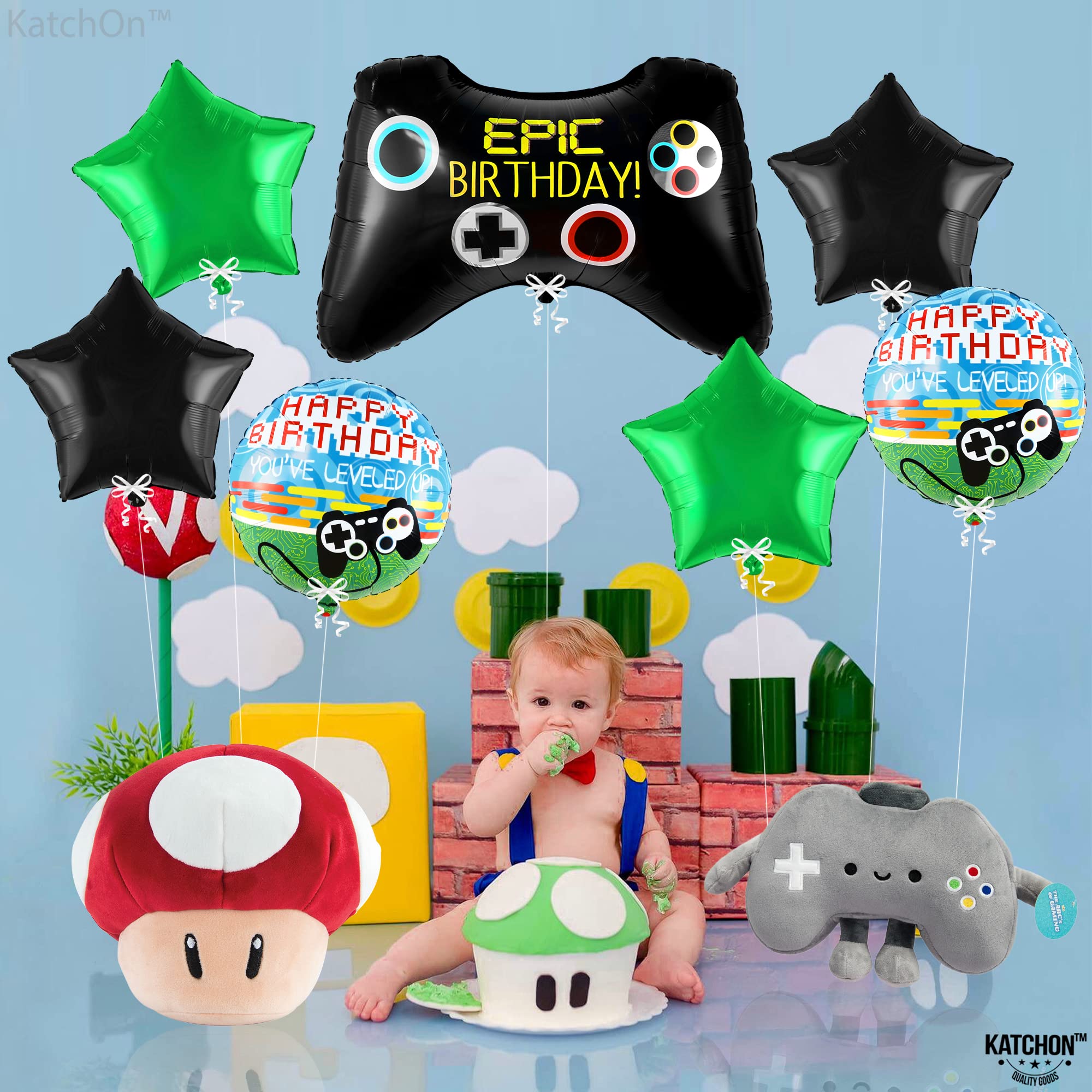 KatchOn, Huge Video Game Balloons - Pack of 7 | Gaming Balloons for Gamer Party Decorations | Gamer Birthday Balloons | Game Controller Balloon with Star Balloons | Gamer Balloons for Birthday Party