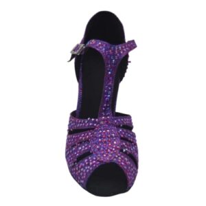 Womens Professional Rhinestones T-bar Latin Dancing Shoes Social Salsa Ballroom Tango Cha-Cha Wedding Dancing Shoes Custom Heel Purple US 8