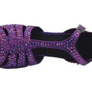 Womens Professional Rhinestones T-bar Latin Dancing Shoes Social Salsa Ballroom Tango Cha-Cha Wedding Dancing Shoes Custom Heel Purple US 8