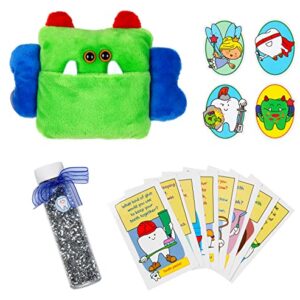 Tooth Fairy Pillow for Boys, Fun Tooth Fairy Kit Includes (1) Monster Tooth Fairy Pouch with Door Hanger, (4) Money Stickers, Fairy Glitter Dust, (8) Magical Toothfairy Notes and Fun Receipts