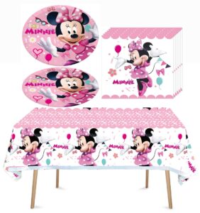 chezmax 41pcs minnie mickey mouse party supplies 20 plates + 20 napkin + 1tablecloth minnie mickey mouse birthday party decorations, for girl and boy (41pcs)