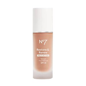 no7 restore & renew multi action serum foundation - cool beige - liquid foundation makeup with vitamin c, vitamin e & collagen for face - beauty skin serum formula with medium coverage (30ml)