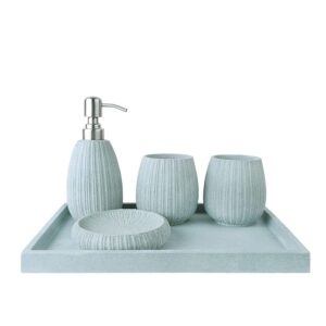 soap dispenser artificial stone bathroom accessories set - 5 piece decoration bath accessory completes include soap dispenser mouthwash cup soap dish and tray soap dispenser for bathroom kitchen ( col