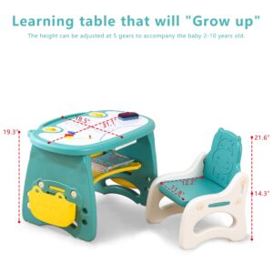 WHY TOYS Kids Table and Chair Set The Table Can Be Graffiti and The Height Can Be Raised and Lowered for Children Age 2-10 The Order Includes Watercolor Pen and Blackboard Eraser