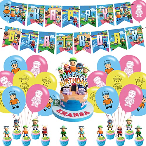 Stumble Guys Birthday Party Supplies, Stumble Guys Party Decorations,Stumble Guys Party Theme Includes Balloons,Banner,Cake Toppers for Kids Birthday Theme Party Decorations