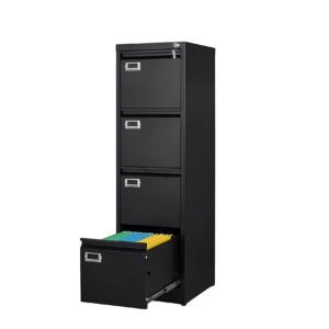 ZAOUS Metal Vertical File Storage Cabinet, 4 Drawer File Cabinet with Lock, 18" Deep Vertical Filing Cabinets for A4 Legal/Letter Size, Assembly Required (4 Drawer - Black)