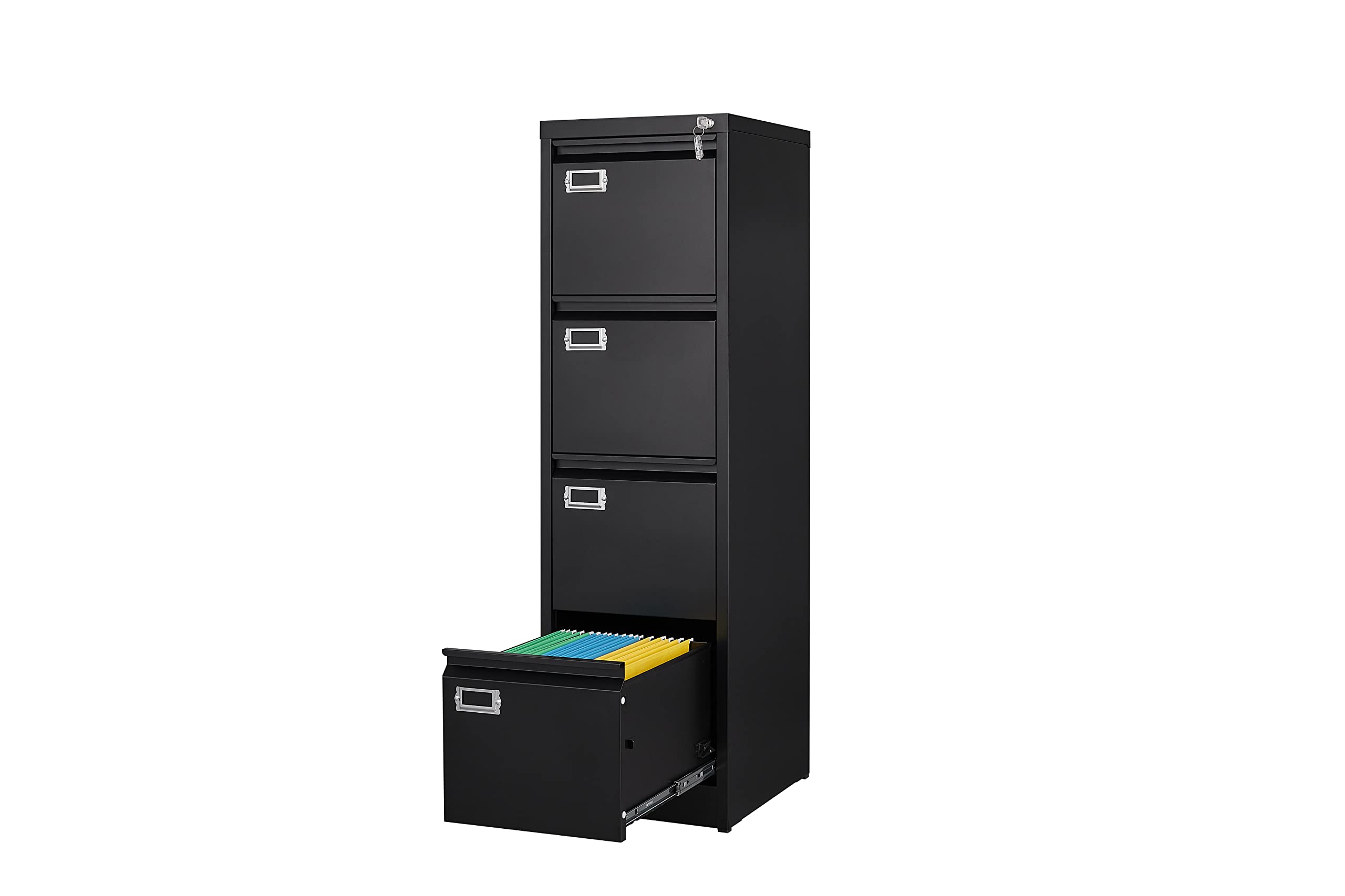 ZAOUS Metal Vertical File Storage Cabinet, 4 Drawer File Cabinet with Lock, 18" Deep Vertical Filing Cabinets for A4 Legal/Letter Size, Assembly Required (4 Drawer - Black)