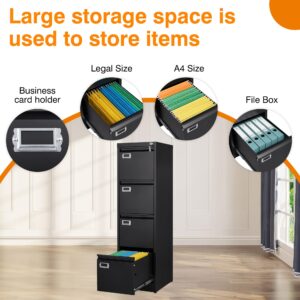 ZAOUS Metal Vertical File Storage Cabinet, 4 Drawer File Cabinet with Lock, 18" Deep Vertical Filing Cabinets for A4 Legal/Letter Size, Assembly Required (4 Drawer - Black)