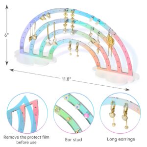 NiHome Iridescent Earrings Holder 74 Holes Display Rainbow Iridescent Ear Studs Jewelry Show Rack Stand Organizer Holder Plastic Clear Acrylic Earring Rack Holder Organizer for Girl Women