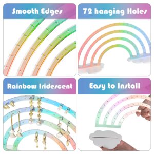 NiHome Iridescent Earrings Holder 74 Holes Display Rainbow Iridescent Ear Studs Jewelry Show Rack Stand Organizer Holder Plastic Clear Acrylic Earring Rack Holder Organizer for Girl Women