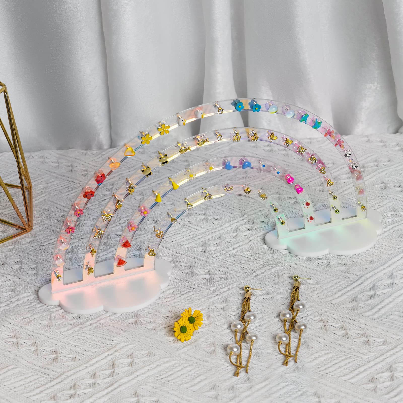 NiHome Iridescent Earrings Holder 74 Holes Display Rainbow Iridescent Ear Studs Jewelry Show Rack Stand Organizer Holder Plastic Clear Acrylic Earring Rack Holder Organizer for Girl Women