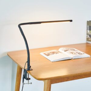 Desk Lamp with Clamp,Swing Arm Eye-Care LED Light Dimmable with 3 Color Modes Stepless Brightness, Adjust Gooseneck Lamp for Architect Home Office Workbench, 360 Degree Memory Metal Table Light