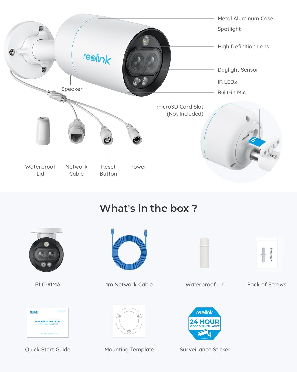 REOLINK Dual View PoE Camera - IP Security Camera System with 1x 4K Wide-Angle Lens and 1x 3MP Telephoto Lens for A Close-up, AI Detection, Color Night Vision, Two-Way Talk, RLC-81MA