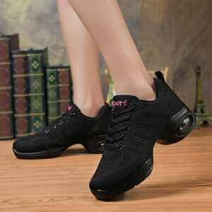 Jazz Shoes Women Lace-up Zumba Shoes Split-Sole Air Cushion Breathable Mesh Modern Sneakers Platform Dancing Shoes for Jazz Zumba Ballet Folk Black 40