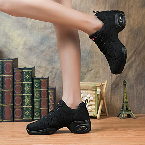 Jazz Shoes Women Lace-up Zumba Shoes Split-Sole Air Cushion Breathable Mesh Modern Sneakers Platform Dancing Shoes for Jazz Zumba Ballet Folk Black 40