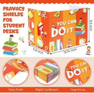 48 Pack Privacy Boards for Students Classroom Shields Cardboard Desk Dividers Trifold Test Privacy Folders Desk Partition Panel with Motivational Messages for Home School Supplies (Classic Style)