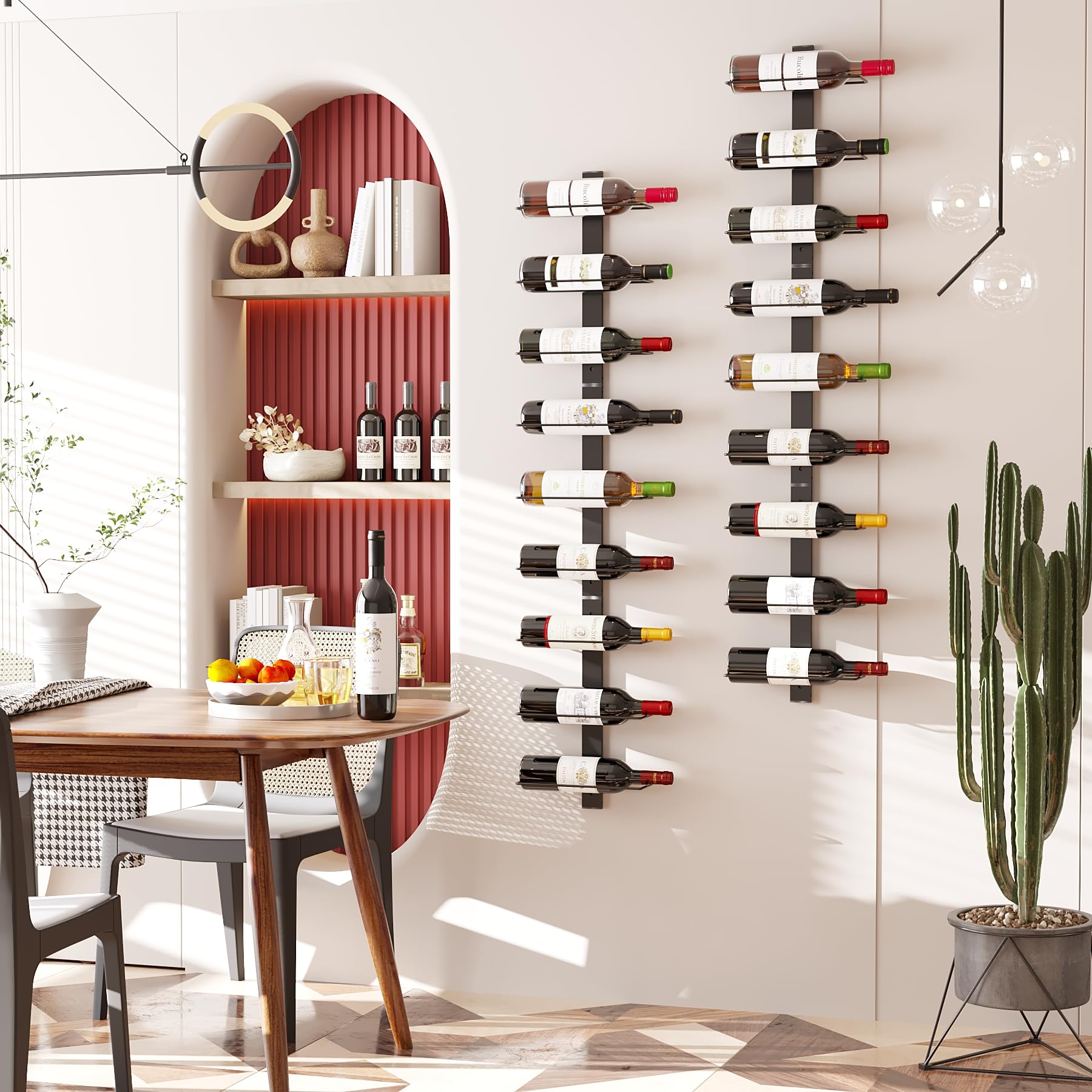 C&AHOME Wall Mounted Wine Rack, 9 Bottle Wall Mounted Wine Rack, Adjustable and Separable Metal Hanging Wine Bottle Holder, Freely Wall Wine Rack for Kitchen Pantry Bar Wine (1)