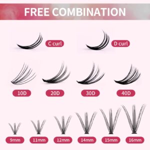 FADVAN Individual Cluster Lashes Glue 5ml and 240Pcs DIY Eyelash Extension 30D+40D D Curl Mixed 9-16mm Bundle