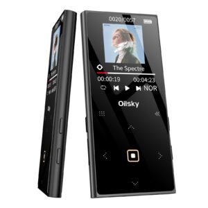 64gb mp3 player bluetooth 5.0, oilsky portable digital lossless music player with fm radio, built-in speaker, touch button, voice recorder, lightweight for sports, up to 128gb, headphone included