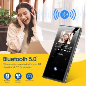 64GB Mp3 Player Bluetooth 5.0, Oilsky Portable Digital Lossless Music Player with FM Radio, Built-in Speaker, Touch Button, Voice Recorder, Lightweight for Sports, Up to 128GB, Headphone Included