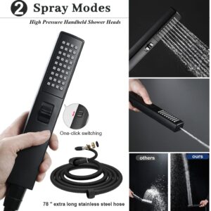 Shower Head, Rain Shower Head with Handheld,High Pressure 6'' Rainfall Stainless Steel Shower Head / 2 Settings Handheld Shower Combo with Shower Holder and 78'' Explosion-Proof Hose (Black)