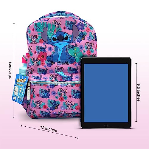 Fast Forward Lilo and Stitch Backpack for Girls 16 inch- 6-Piece Set, Perfect for School, Stitch Book Bag with Lunch Box, Perfect for Back to School & Elementary Age Girls