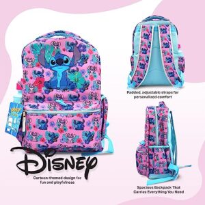 Fast Forward Lilo and Stitch Backpack for Girls 16 inch- 6-Piece Set, Perfect for School, Stitch Book Bag with Lunch Box, Perfect for Back to School & Elementary Age Girls