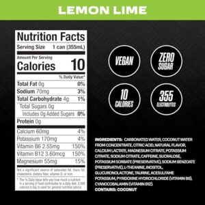 PRIME Energy LEMON LIME | Zero Sugar Energy Drink | Preworkout Energy | 200mg Caffeine with 355mg of Electrolytes and Coconut Water for Hydration| Vegan | Gluten Free |12 Fluid Ounce | 12 Pack