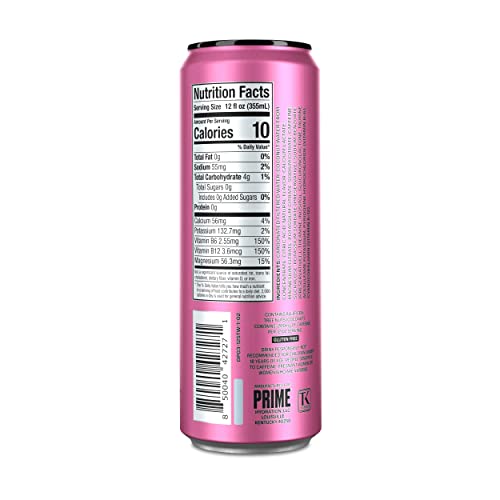 PRIME HYDRATION Energy Drink Strawberry Watermelon, Naturally Flavored, 200mg Caffeine, Zero Sugar, 300mg Electrolytes, Vegan, 12 Fl Oz per Can (Pack of 12)