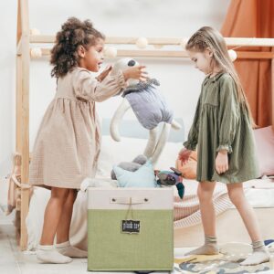 13 inch Cube Storage Bins,Foldable Fabric Storage Cubes with Labels 6 Pack,Linen Cube Storage Organizer Bins with Cotton Handles for Home,Nursery,Clothes,Toys, Shelves and Closet(White green).