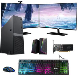 gaming desktop pc, intel core i5 8th gen, techmagnet heera, gt 1030 graphics, 16gb ram, 1tb ssd | 3tb hdd, mtg new 24 inch dual monitor, rgb keyboard mouse, speaker, webcam, win 10 pro (renewed)