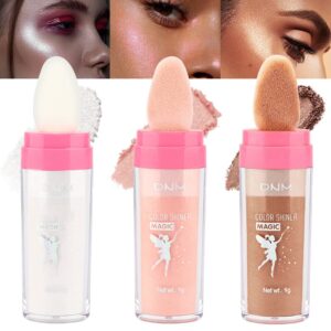 highlighter stick makeup 3pcs set,body shimmer patting powder glitter high gloss sparkle loose powder stick brighten face body lips eyes glow cosmetic-3pcs moonbeam (white+pink+gold)