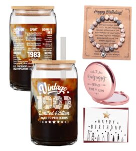 41st birthday gifts set for men women, 41st birthday gift for friend sister coworker dad mom, happy 41 years old birthday party decorations, 1983 glass cup with bamboo lids and straw