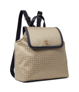 tommy hilfiger liv ii flap backpack square monogram jacquard khaki tonal one size