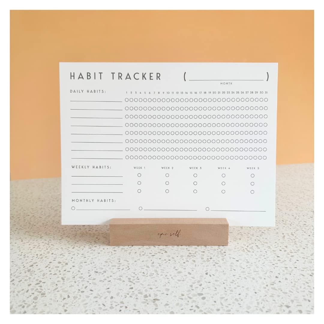 Habit Tracker Calendar with Wood Stand,Daily Goal and Accountability Journal with 12 Paper Sheets for a Year,Develop Better Habits, Goal Tracker, Period Tracker, Fitness, and Overall Well-being