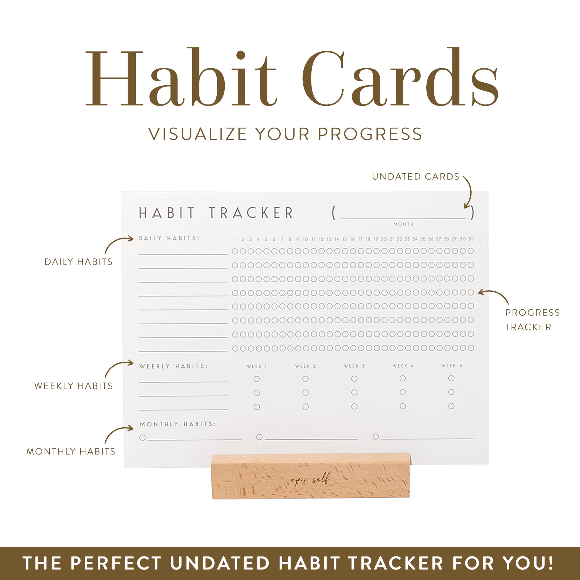 Habit Tracker Calendar with Wood Stand,Daily Goal and Accountability Journal with 12 Paper Sheets for a Year,Develop Better Habits, Goal Tracker, Period Tracker, Fitness, and Overall Well-being