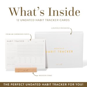 Habit Tracker Calendar with Wood Stand,Daily Goal and Accountability Journal with 12 Paper Sheets for a Year,Develop Better Habits, Goal Tracker, Period Tracker, Fitness, and Overall Well-being